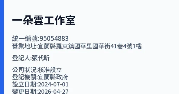一朵雲工作室的照片-統編 95054883(宜蘭縣) 公司登記資料與營業項目詳細圖表