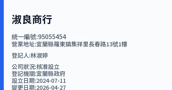 淑良商行的照片-統編 95055454(宜蘭縣) 公司登記資料與營業項目詳細圖表