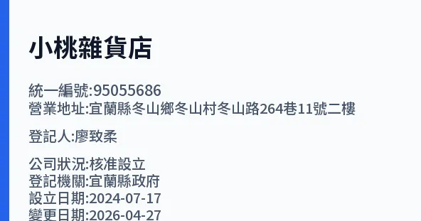 小桃雜貨店的照片-統編 95055686(宜蘭縣) 公司登記資料與營業項目詳細圖表