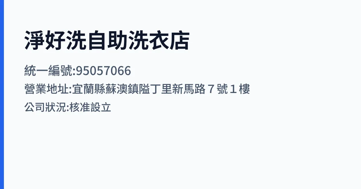 淨好洗自助洗衣店 - 統編 95057066(宜蘭縣) 公司登記資料與營業項目詳細圖表
