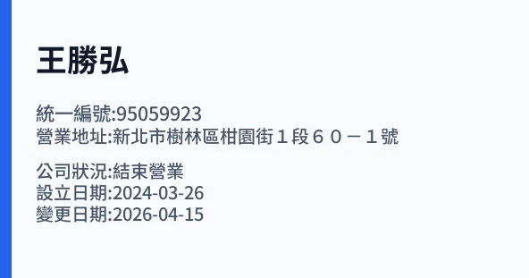 王勝弘的照片-統編 95059923(新北市) 公司登記資料與營業項目詳細圖表