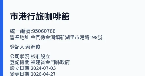市港行旅咖啡館的照片-統編 95060766(金門縣) 公司登記資料與營業項目詳細圖表