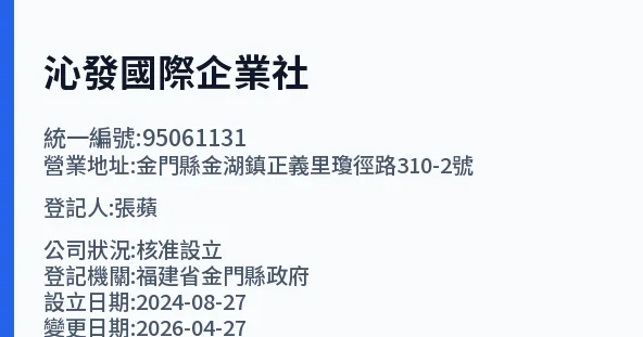 沁發國際企業社的照片-統編 95061131(金門縣) 公司登記資料與營業項目詳細圖表
