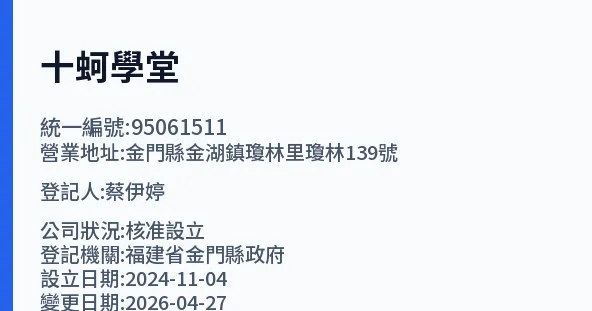 十蚵學堂的照片-統編 95061511(金門縣) 公司登記資料與營業項目詳細圖表