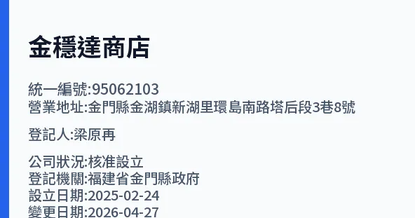 金穩達商店的照片-統編 95062103(金門縣) 公司登記資料與營業項目詳細圖表