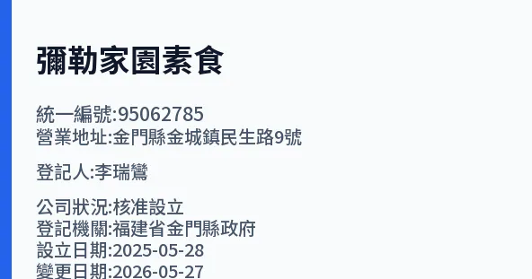 彌勒家園素食的照片-統編 95062785(金門縣) 公司登記資料與營業項目詳細圖表