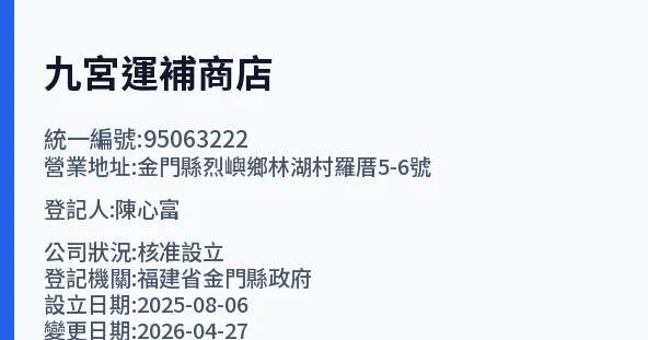 九宮運補商店的照片-統編 95063222(金門縣) 公司登記資料與營業項目詳細圖表