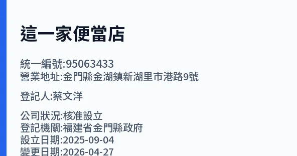這一家便當店的照片-統編 95063433(金門縣) 公司登記資料與營業項目詳細圖表