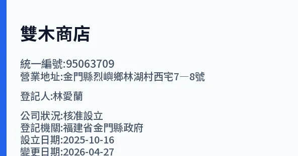 雙木商店的照片-統編 95063709(金門縣) 公司登記資料與營業項目詳細圖表