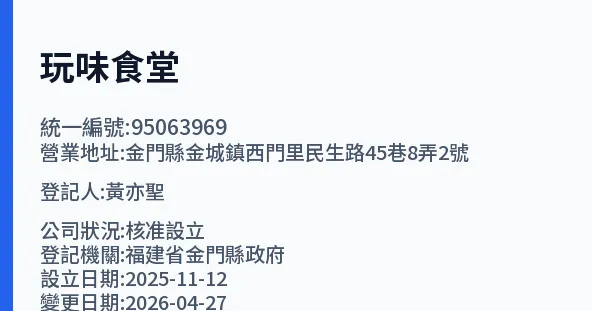 玩味食堂的照片-統編 95063969(金門縣) 公司登記資料與營業項目詳細圖表
