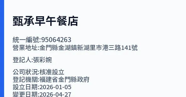 甄承早午餐店的照片-統編 95064263(金門縣) 公司登記資料與營業項目詳細圖表