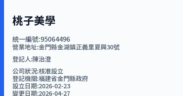桃子美學的照片-統編 95064496(金門縣) 公司登記資料與營業項目詳細圖表