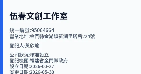 伍春文創工作室的照片-統編 95064664(金門縣) 公司登記資料與營業項目詳細圖表
