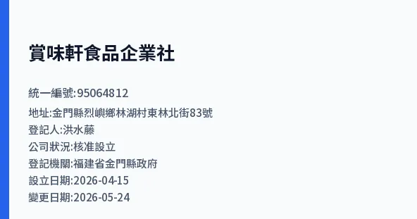 賞味軒食品企業社的照片-統編 95064812(金門縣) 公司登記資料與營業項目詳細圖表