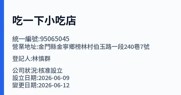 吃一下小吃店的照片-統編 95065045(金門縣) 公司登記資料與營業項目詳細圖表