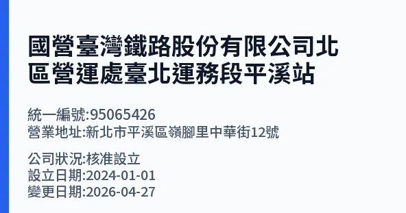 國營臺灣鐵路股份有限公司北區營運處臺北運務段平溪站的照片-統編 95065426(新北市) 公司登記資料與營業項目詳細圖表