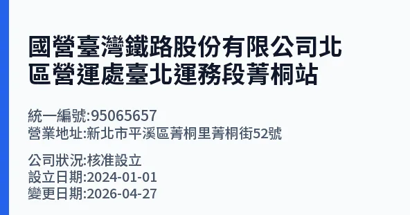 國營臺灣鐵路股份有限公司北區營運處臺北運務段菁桐站的照片-統編 95065657(新北市) 公司登記資料與營業項目詳細圖表