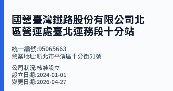 國營臺灣鐵路股份有限公司北區營運處臺北運務段十分站的照片-統編 95065663(新北市) 公司登記資料與營業項目詳細圖表