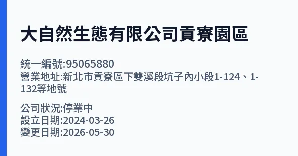 大自然生態有限公司貢寮園區的照片-統編 95065880(新北市) 公司登記資料與營業項目詳細圖表