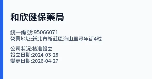 和欣健保藥局的照片-統編 95066071(新北市) 公司登記資料與營業項目詳細圖表