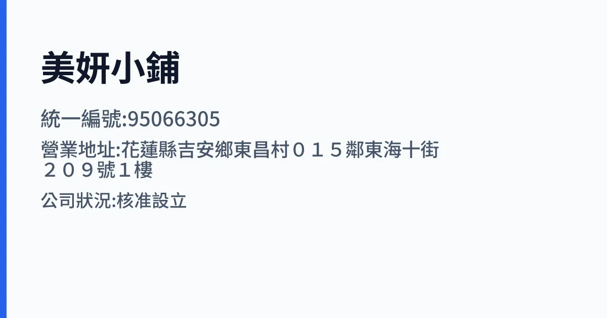 美妍小鋪 - 統編 95066305(花蓮縣) 公司登記資料與營業項目詳細圖表