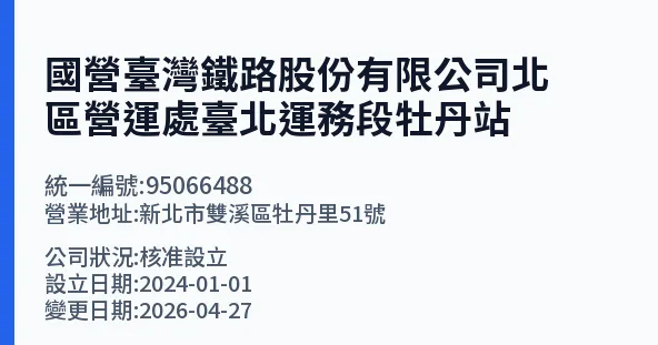 國營臺灣鐵路股份有限公司北區營運處臺北運務段牡丹站的照片-統編 95066488(新北市) 公司登記資料與營業項目詳細圖表