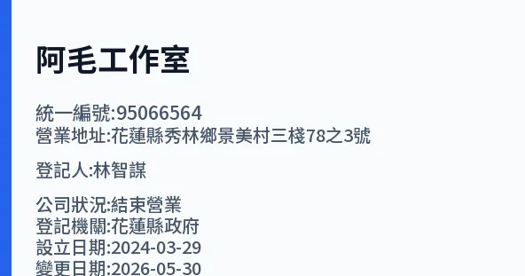 阿毛工作室的照片-統編 95066564(花蓮縣) 公司登記資料與營業項目詳細圖表