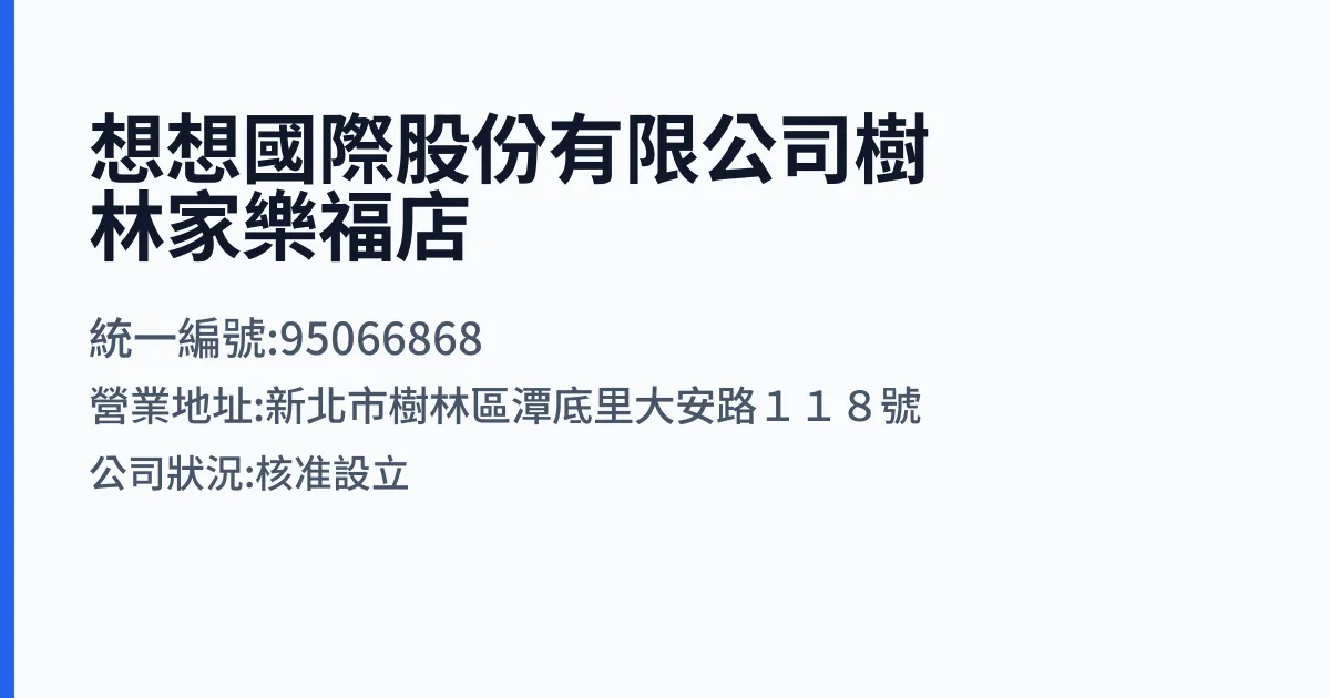 想想國際股份有限公司樹林家樂福店 - 統編 95066868(新北市) 公司登記資料與營業項目詳細圖表