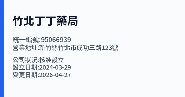 竹北丁丁藥局的照片-統編 95066939(新竹縣) 公司登記資料與營業項目詳細圖表