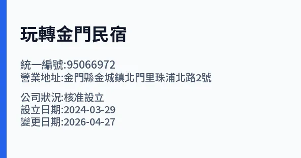 玩轉金門民宿的照片-統編 95066972(金門縣) 公司登記資料與營業項目詳細圖表