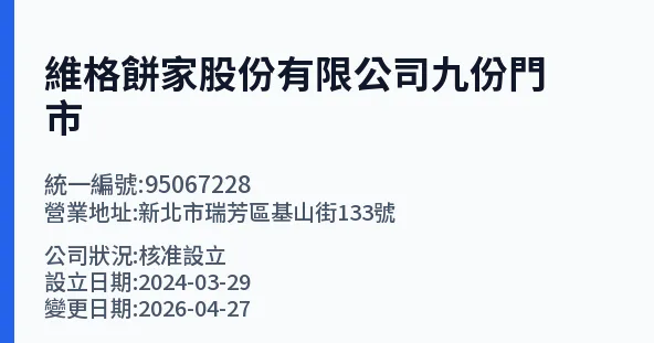 維格餅家股份有限公司九份門市的照片-統編 95067228(新北市) 公司登記資料與營業項目詳細圖表