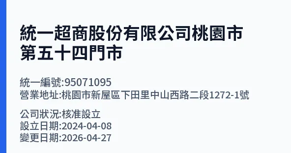 統一超商股份有限公司桃園市第五十四門市的照片-統編 95071095(桃園市) 公司登記資料與營業項目詳細圖表