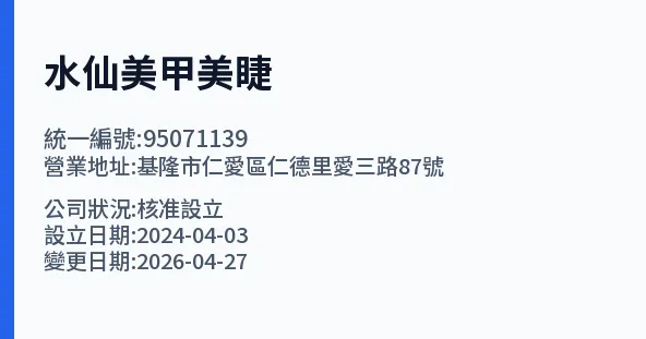 水仙美甲美睫的照片-統編 95071139(基隆市) 公司登記資料與營業項目詳細圖表