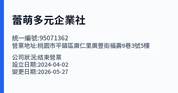 蕾萌多元企業社的照片-統編 95071362(桃園市) 公司登記資料與營業項目詳細圖表