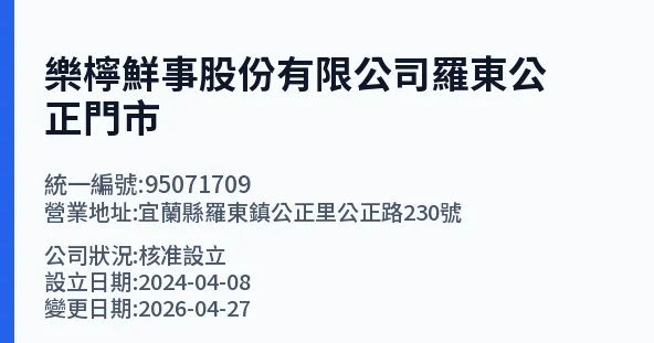 樂檸鮮事股份有限公司羅東公正門市的照片-統編 95071709(宜蘭縣) 公司登記資料與營業項目詳細圖表