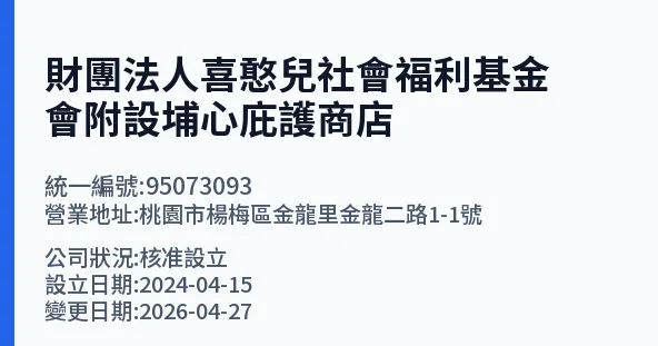 財團法人喜憨兒社會福利基金會附設埔心庇護商店的照片-統編 95073093(桃園市) 公司登記資料與營業項目詳細圖表