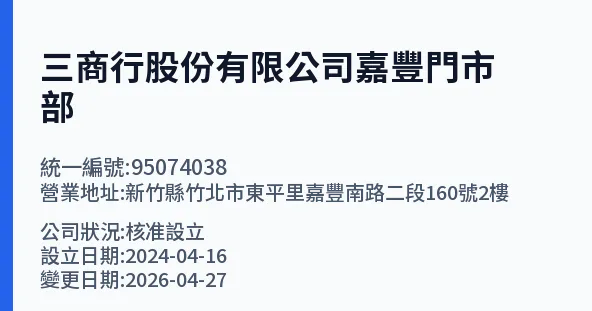 三商行股份有限公司嘉豐門市部的照片-統編 95074038(新竹縣) 公司登記資料與營業項目詳細圖表