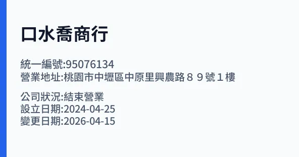 口水喬商行的照片-統編 95076134(桃園市) 公司登記資料與營業項目詳細圖表