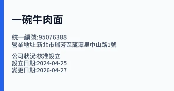 一碗牛肉面的照片-統編 95076388(新北市) 公司登記資料與營業項目詳細圖表