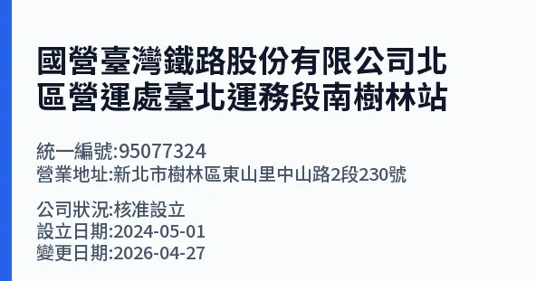 國營臺灣鐵路股份有限公司北區營運處臺北運務段南樹林站的照片-統編 95077324(新北市) 公司登記資料與營業項目詳細圖表
