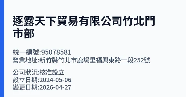 逐露天下貿易有限公司竹北門市部的照片-統編 95078581(新竹縣) 公司登記資料與營業項目詳細圖表