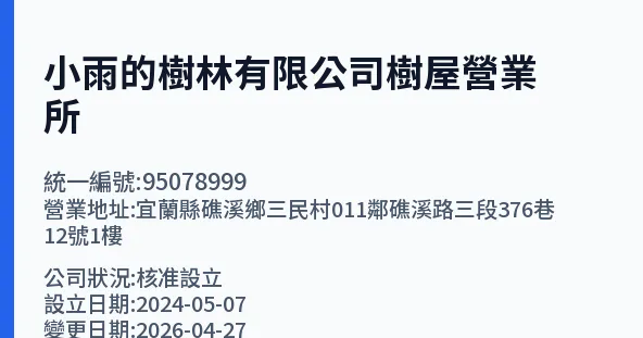 小雨的樹林有限公司樹屋營業所的照片-統編 95078999(宜蘭縣) 公司登記資料與營業項目詳細圖表