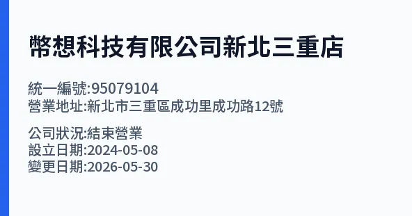 幣想科技有限公司新北三重店的照片-統編 95079104(新北市) 公司登記資料與營業項目詳細圖表