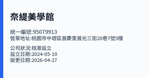 奈緹美學館的照片-統編 95079913(桃園市) 公司登記資料與營業項目詳細圖表
