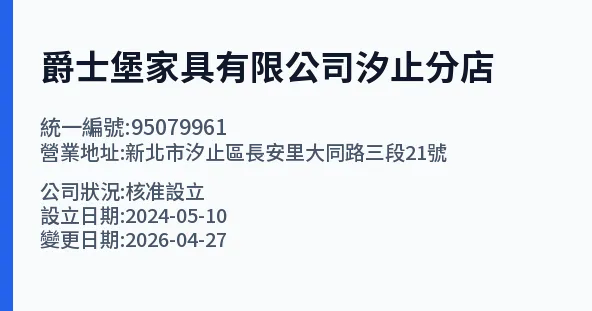 爵士堡家具有限公司汐止分店的照片-統編 95079961(新北市) 公司登記資料與營業項目詳細圖表