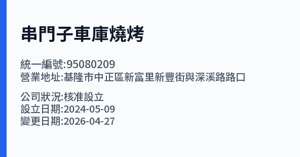 串門子車庫燒烤的照片-統編 95080209(基隆市) 公司登記資料與營業項目詳細圖表