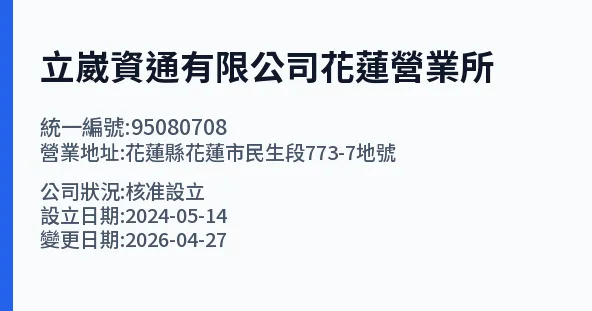 立崴資通有限公司花蓮營業所的照片-統編 95080708(花蓮縣) 公司登記資料與營業項目詳細圖表