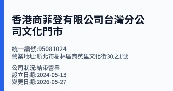 香港商菲登有限公司台灣分公司文化門市的照片-統編 95081024(新北市) 公司登記資料與營業項目詳細圖表