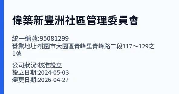 偉築新豐洲社區管理委員會的照片-統編 95081299(桃園市) 公司登記資料與營業項目詳細圖表