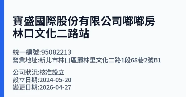 寶盛國際股份有限公司嘟嘟房林口文化二路站的照片-統編 95082213(新北市) 公司登記資料與營業項目詳細圖表